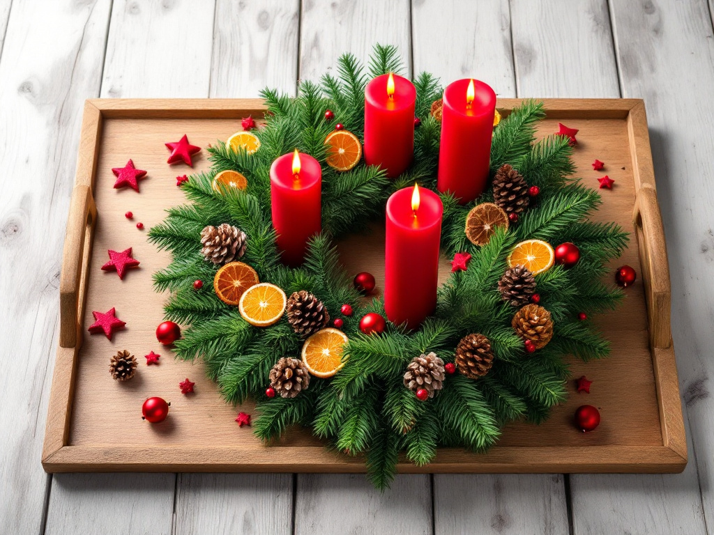 Adventskranz dekorieren auf dem Tablett » Ideen & Tipps